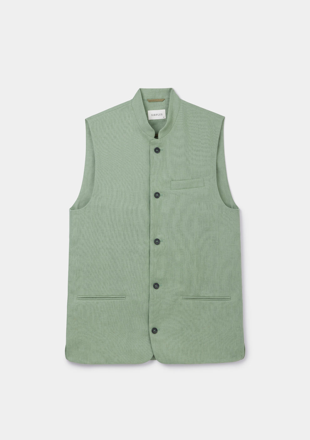 Ash Green Linen Nehru Waistcoat | SIRPLUS