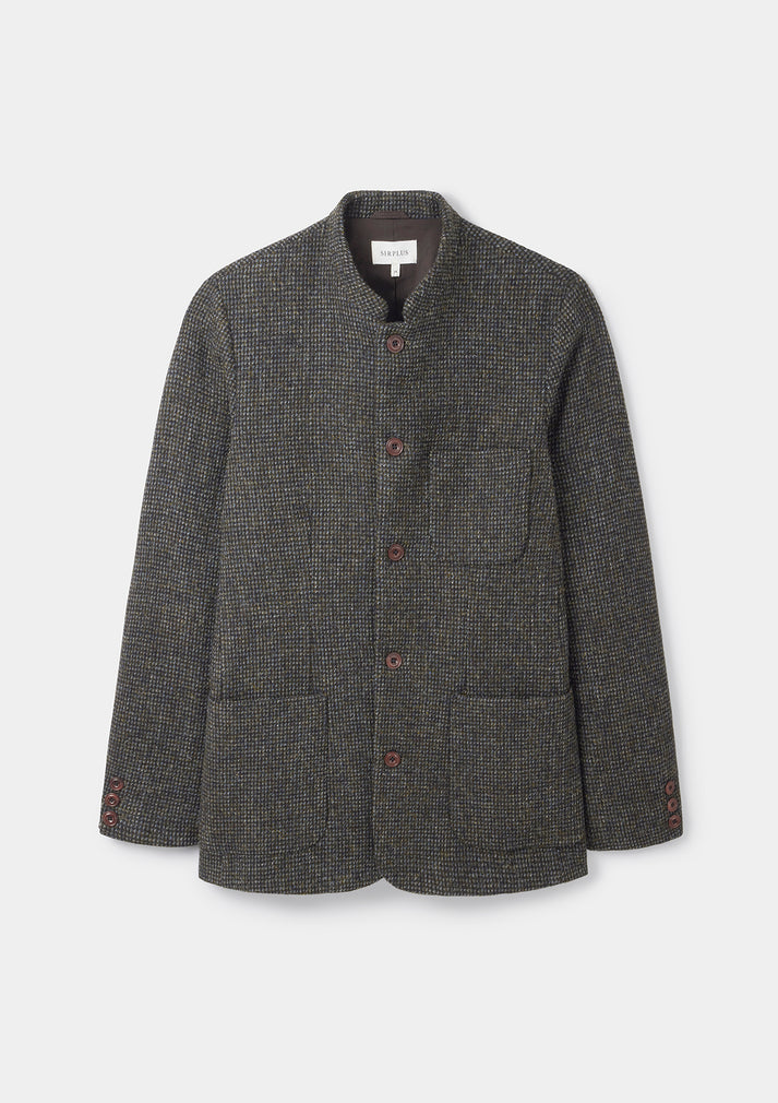 Bark Green Harris Tweed Nehru Jacket | SIRPLUS